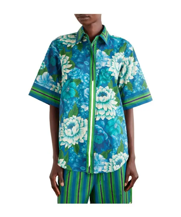 ALEMAIS Margo Floral-print Striped-trim Shirt