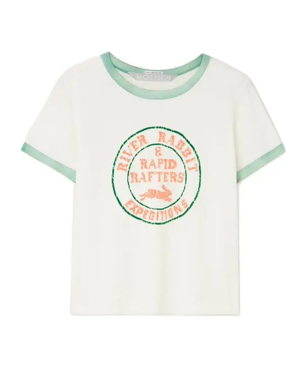 MOTHER Cropped Flocked Cotton-jersey T-shirt - No
