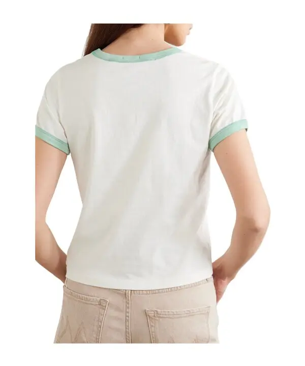 MOTHER Cropped Flocked Cotton-jersey T-shirt