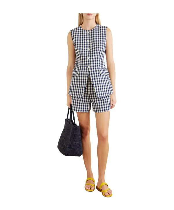 Veronica Beard Lois Gingham-check Sleeveless Blouse