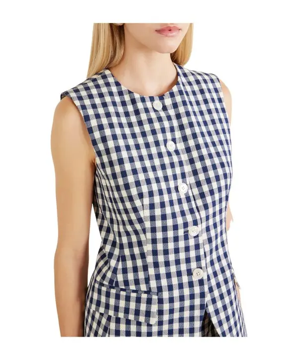 Veronica Beard Lois Gingham-check Sleeveless Blouse