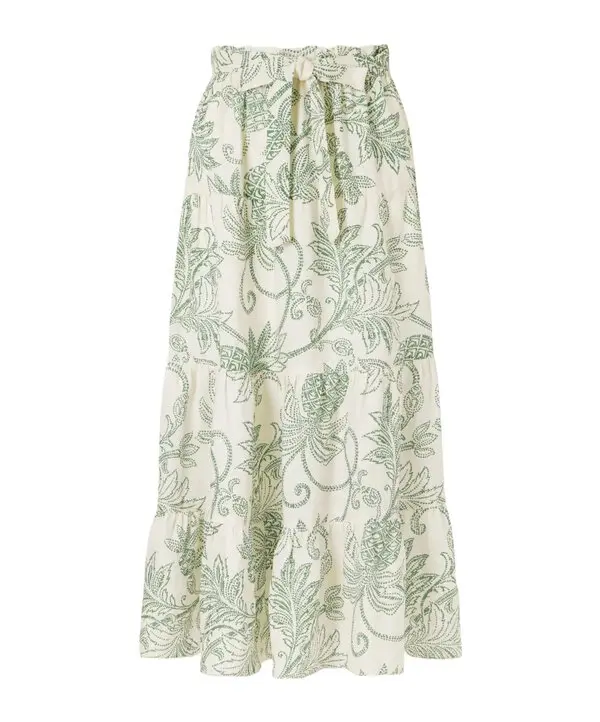 LEMLEM Tiered Printed Linen Midi Skirt - No