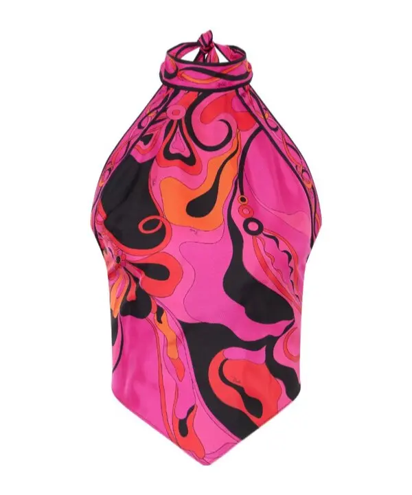 Emilio Pucci Printed Silk-twill Halterneck Top