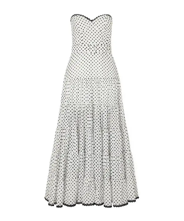 Charo Ruiz Ibiza Belted Tiered Polka-dot Cotton-blend Voile Maxi Dress