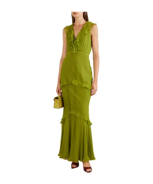 Saloni Rita Gathered Ruffled Silk Gown