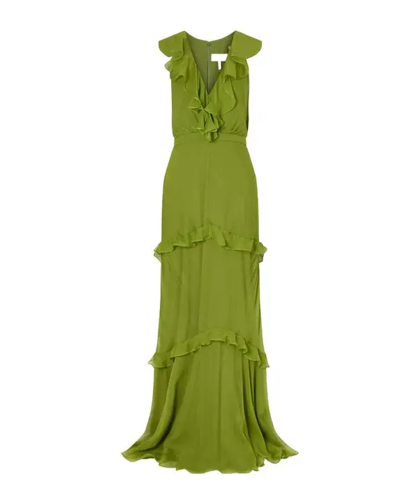Saloni Rita Gathered Ruffled Silk Gown