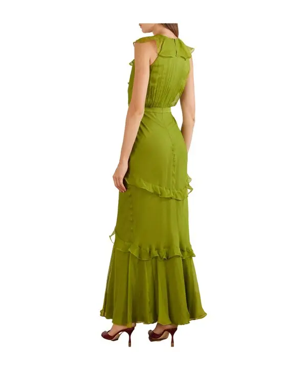 Saloni Rita Gathered Ruffled Silk Gown