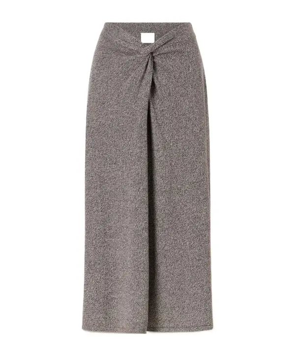 THE ELDER STATESMAN Knotted Marl Knitted Cashmere Midi Skirt - Brown