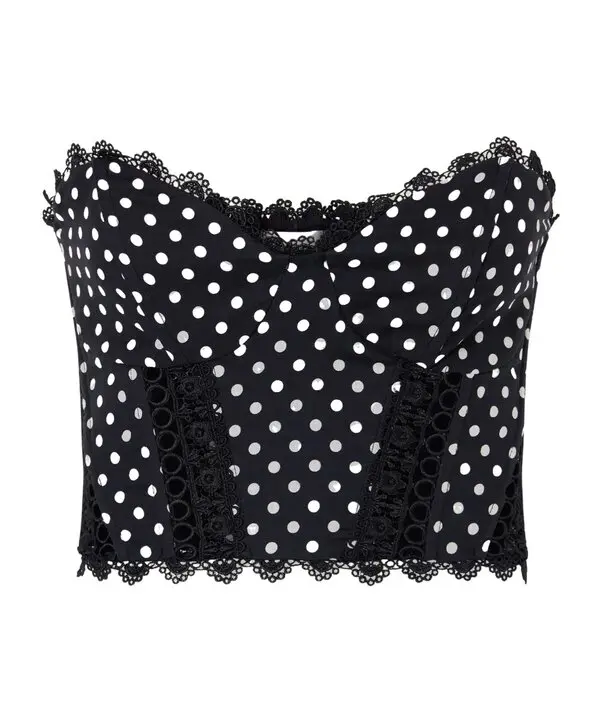 Charo Ruiz Ibiza Cropped Embroidered Polka-dot Cotton-blend Top