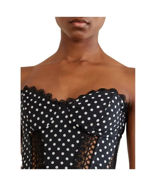 Charo Ruiz Ibiza Cropped Embroidered Polka-dot Cotton-blend Top