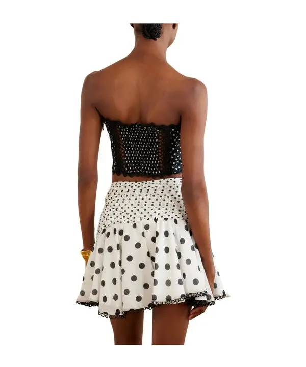 Charo Ruiz Ibiza Cropped Embroidered Polka-dot Cotton-blend Top