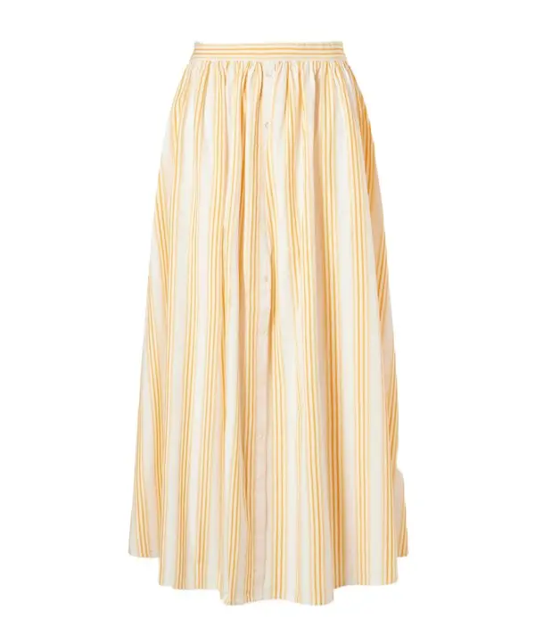 Rosie Assoulin Pleated Striped Cotton-poplin Midi Skirt - No