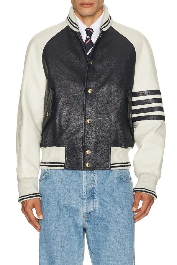 Thom Browne Oversized Raglan Sleeve Leather Jacket