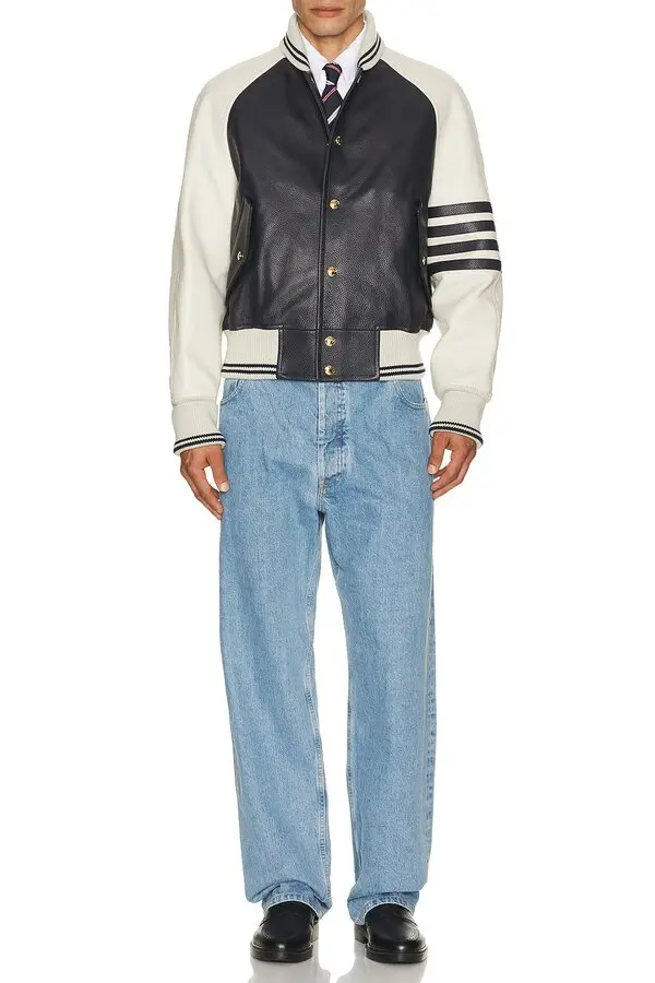 Thom Browne Oversized Raglan Sleeve Leather Jacket