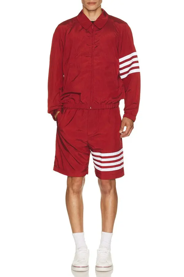 Thom Browne Zip Front Raglan Coach Jacket - Dark Red
