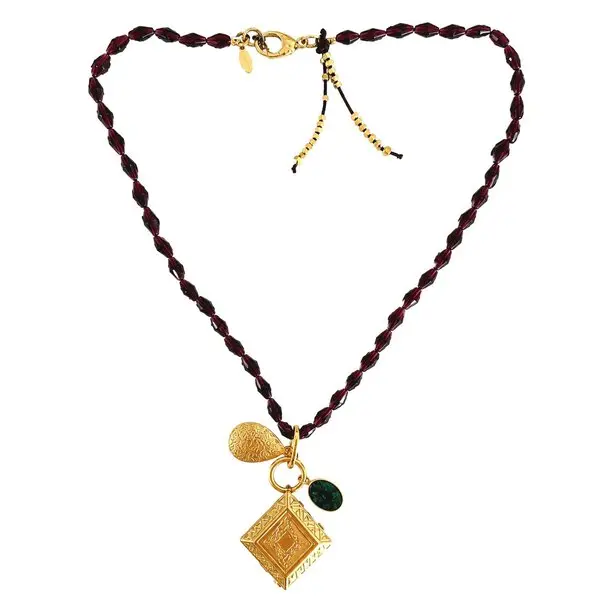 Persia Donà Jewelry Vintage Garnet Locket Necklace - Gold