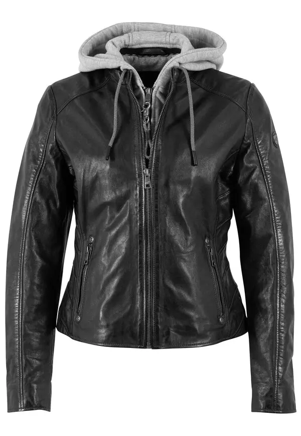 Mauritius Alva Removable Hood Leather Jacket - Black