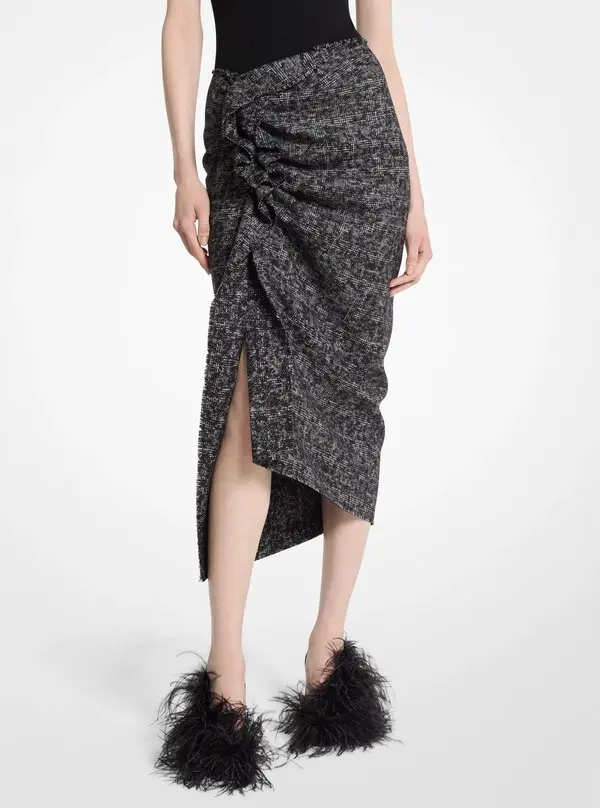 Michael Kors Smudged Glen Plaid Wool Pareo Skirt In Size By - Black