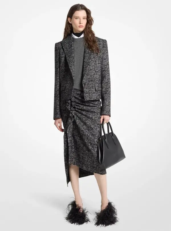 Michael Kors Smudged Glen Plaid Wool Cropped Blazer