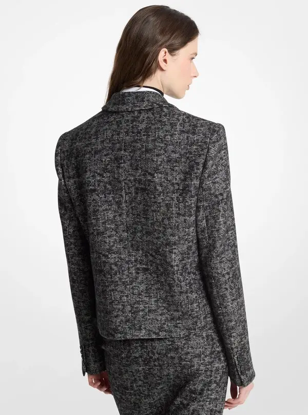Michael Kors Smudged Glen Plaid Wool Cropped Blazer