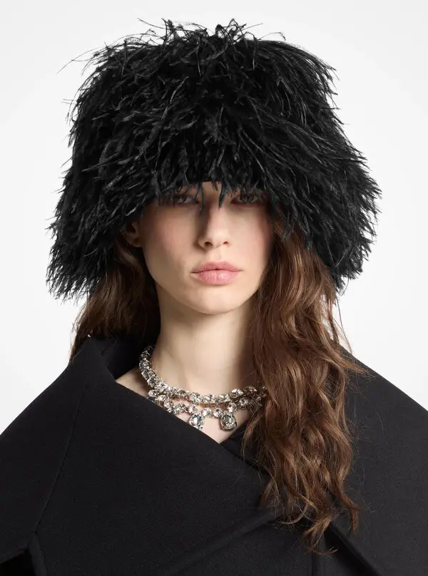 Michael Kors Hand-embroidered Ostritch Plume Bucket Hat In By