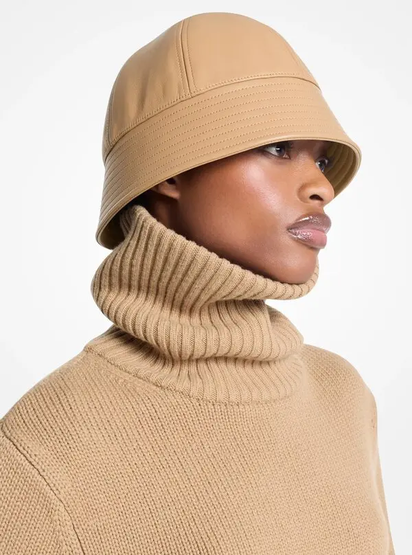 Michael Kors Leather Bucket Hat In By - Natural