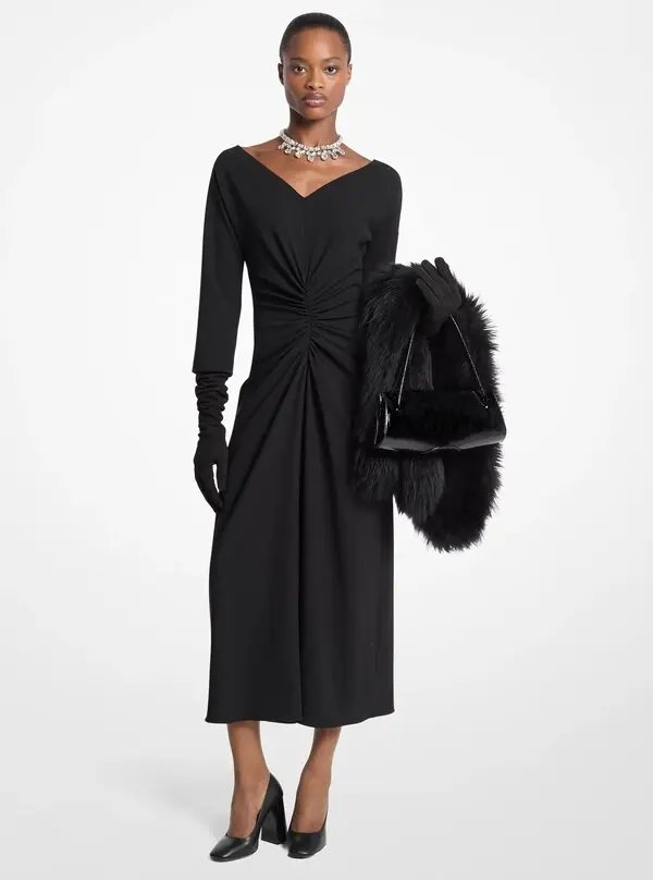 Michael Kors Stretch Wool Crepe Ruched Dress In Size By