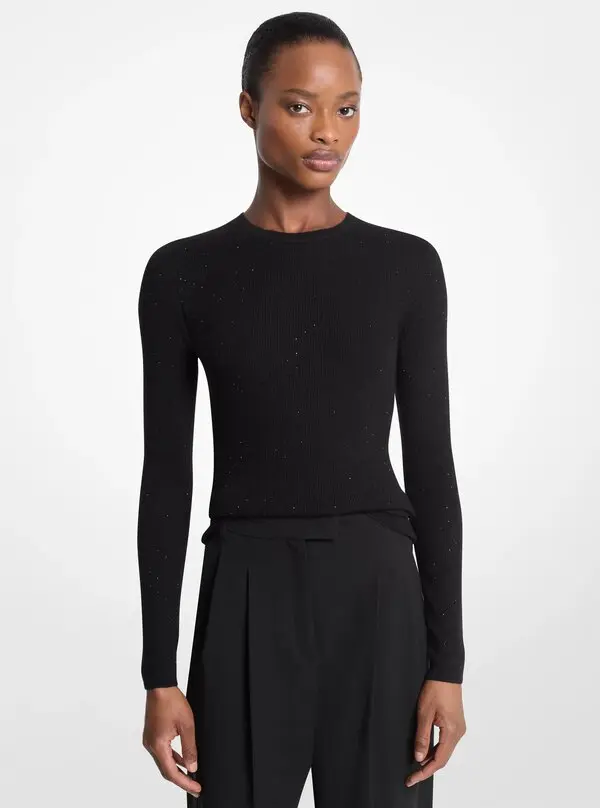 Michael Kors Embellished Tissue Cashmere Sweater In Size By - Black