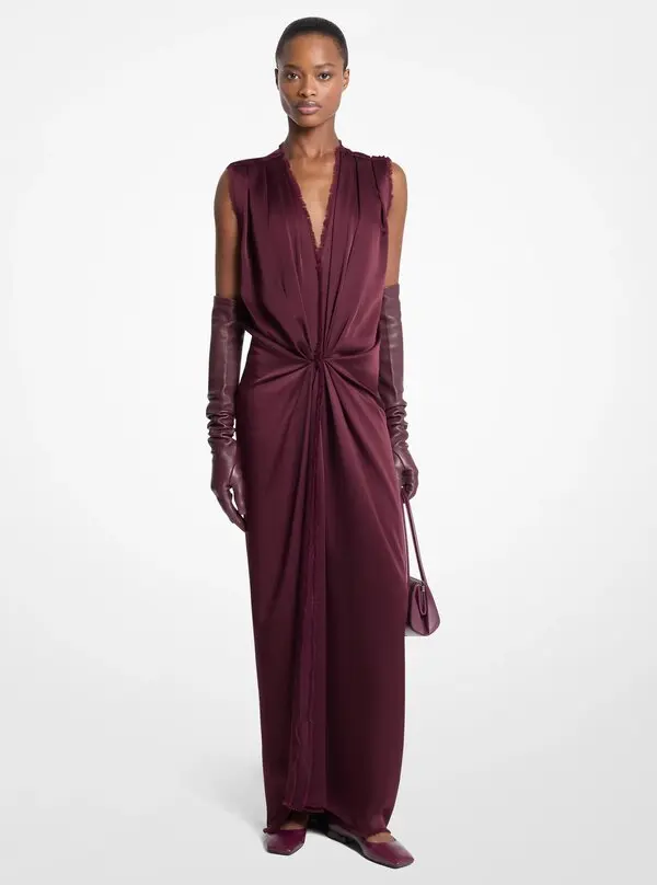 Michael Kors Draped Satin Charmeuse Column Gown