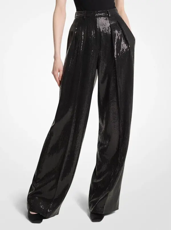 Michael Kors Sequined Crepe Pleated Slouch Trousers In Size By - Black