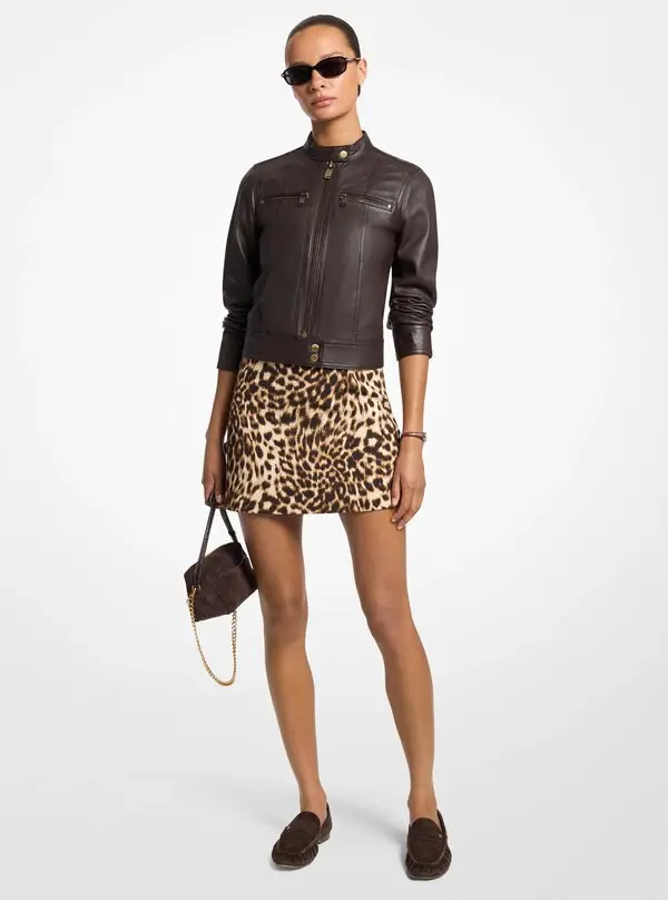 Michael Kors Leopard Print Stretch Crepe Skirt In Size By