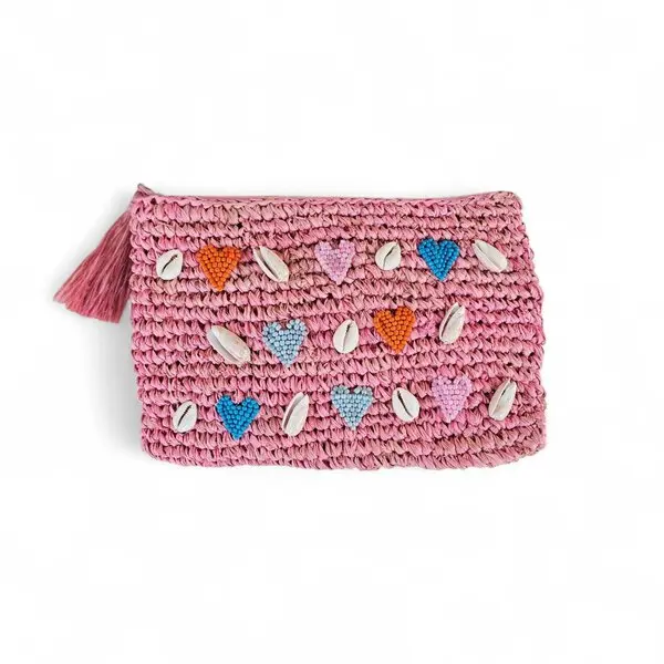 OHSUN Juno Embroidered Raffia Clutch