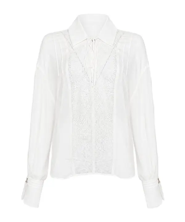 Patrizia Pepe Lace Panel Long Sleeve Top - White