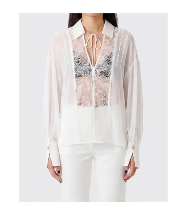 Patrizia Pepe Lace Panel Long Sleeve Top