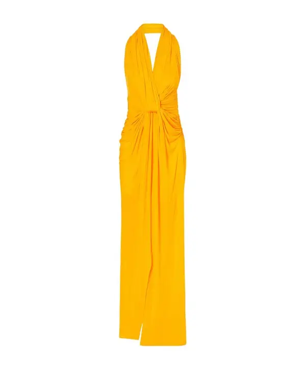 Alex Perry Halterneck Ruched Jersey Gown - Orange