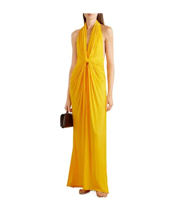 Alex Perry Halterneck Ruched Jersey Gown - Orange