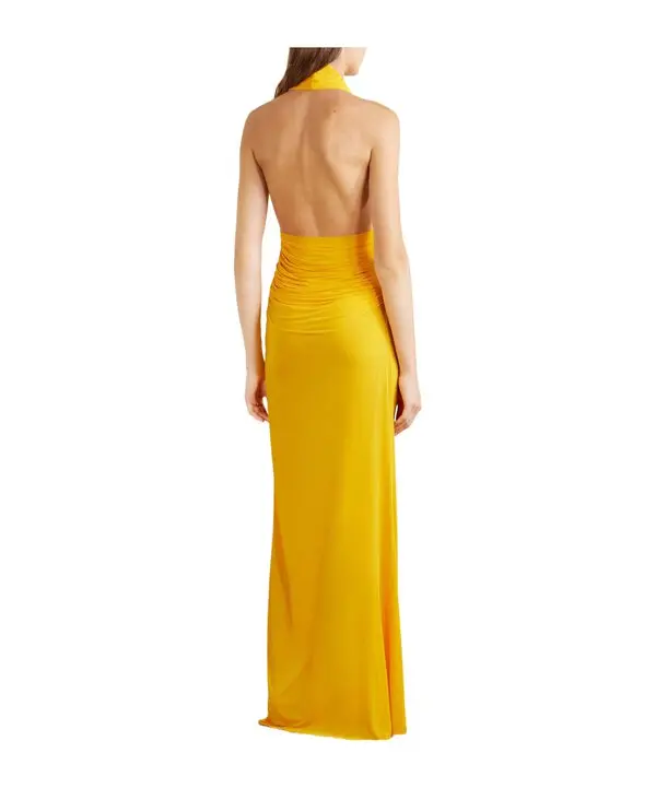 Alex Perry Halterneck Ruched Jersey Gown - Orange