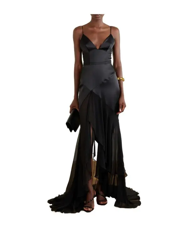 Alex Perry Paneled Silk-satin And Georgette Gown