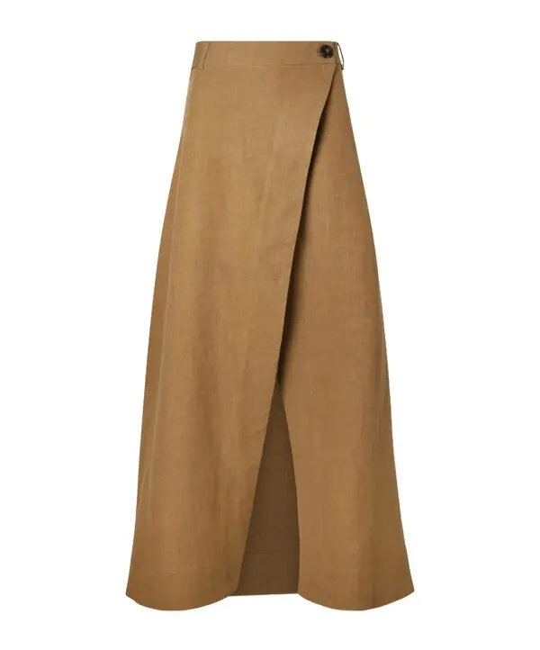 Le Kasha Khaki Linen Maxi Skirt