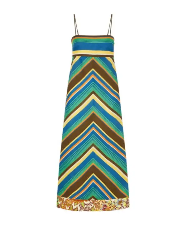 ALEMAIS Striped Floral-print Linen Midi Dress