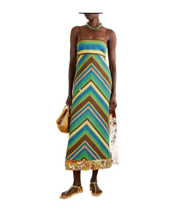 ALEMAIS Striped Floral-print Linen Midi Dress