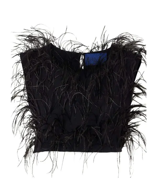 Sharon Wauchob Cato Feather-trimmed Silk Tank - Black