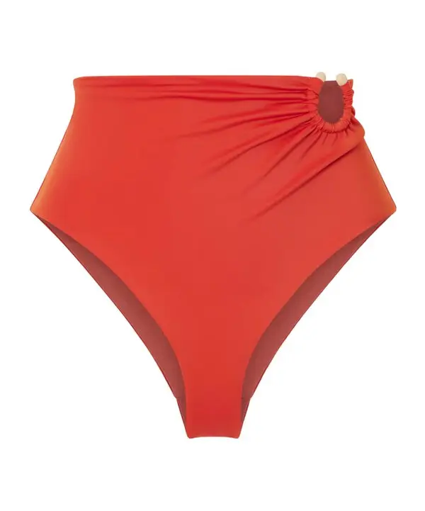 Johanna Ortiz Embellished High-waist Bikini Bottoms - Red