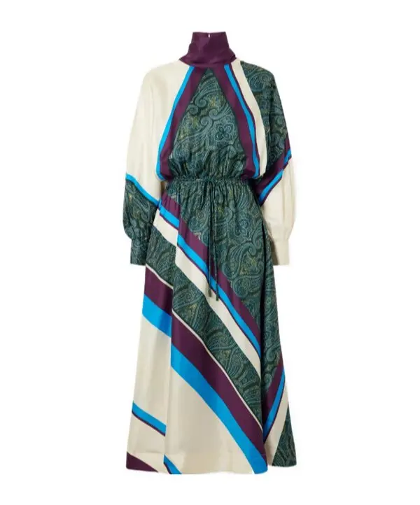 ALEMAIS Paisley-print Striped Midi Dress - Green