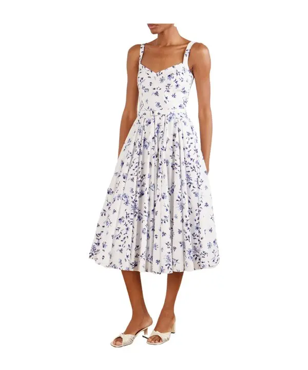 EMILIA WICKSTEAD Whitebase Blue Floral Cami Midi Dress