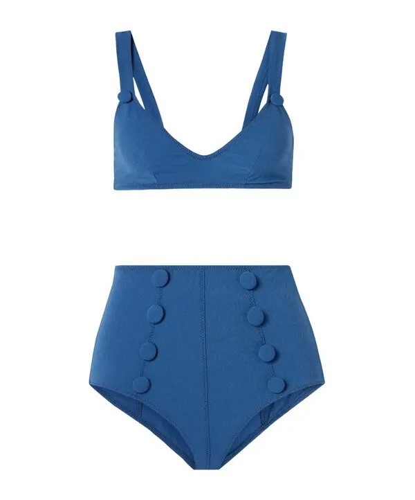 Lisa Marie Fernandez Magdalena Button-embellished Crepe Bikini - Blue