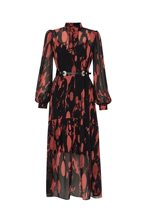 EXQUISE Allyn Chiffon Midi Dress - Red