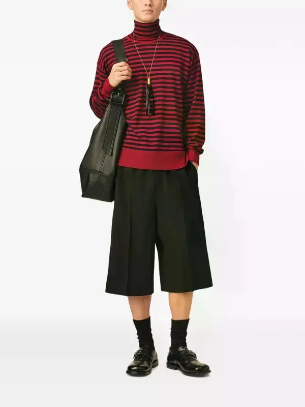 AMI Paris Sailor-striped Wool And Silk Turtleneck Sweater