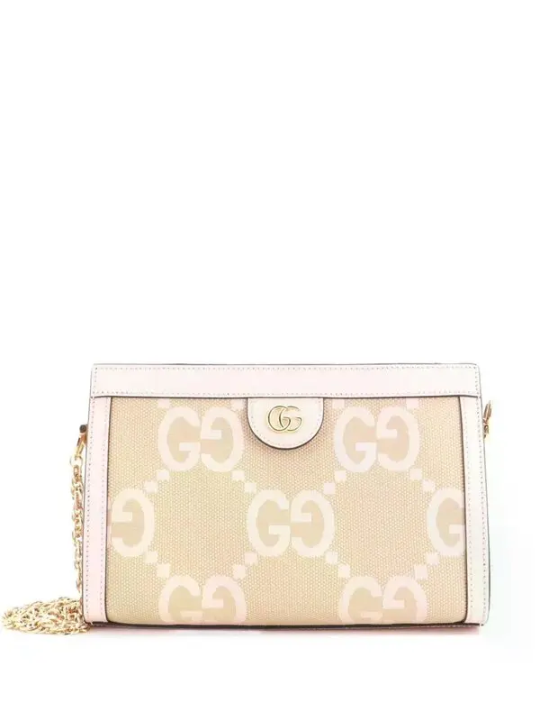 Gucci Ophidia Chain Jumbo Gg Canvas With Leather Small Shoulder Bag - Pink