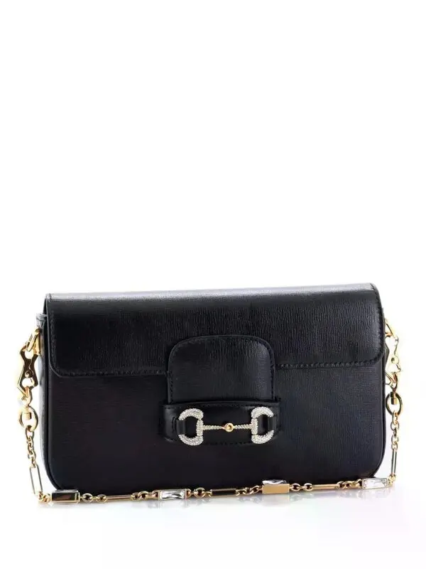Gucci Horsebit 1955 Leather With Crystal Detail Mini Shoulder Bag - Black